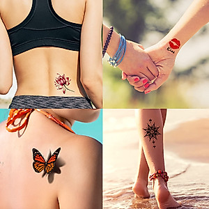 72 Sheets Temporary Tattoos for Women and Girls, Flower / Butterfly Temporary Tattoo, Fake Black Tiny Body Art Sticker