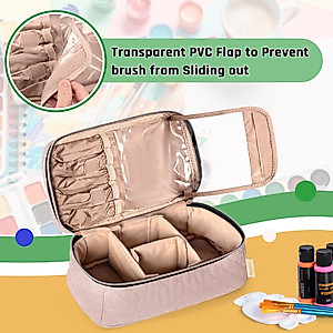 Teamoy Acrylic Paint Organizer Holds 24 Bottles of 2 fl.oz Acrylic Paint, Paint Brush Storage Bag for Art Brush and Craft Supply, Misty Rose