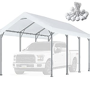 10'x20' Carport Replacement Top Canopy Cover for Car Garage Shelter Tent Party Tent with Ball Bungees White (Only Top Cover, Frame is not Included)