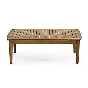 Christopher Knight Home Felix Outdoor Acacia Wood 4 Seater Chat Set with Coffee Table, Teak Finish, Beige