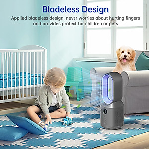 Desk Fan, Portable Bladeless Fan 13 Inch Small Quiet Cooling Office Fan,106° Oscillation, LED Display, 3 Wind Speeds&3 Light Modes Personal Battery Operated Table Fan for Home, Office, Bedroom,Travel