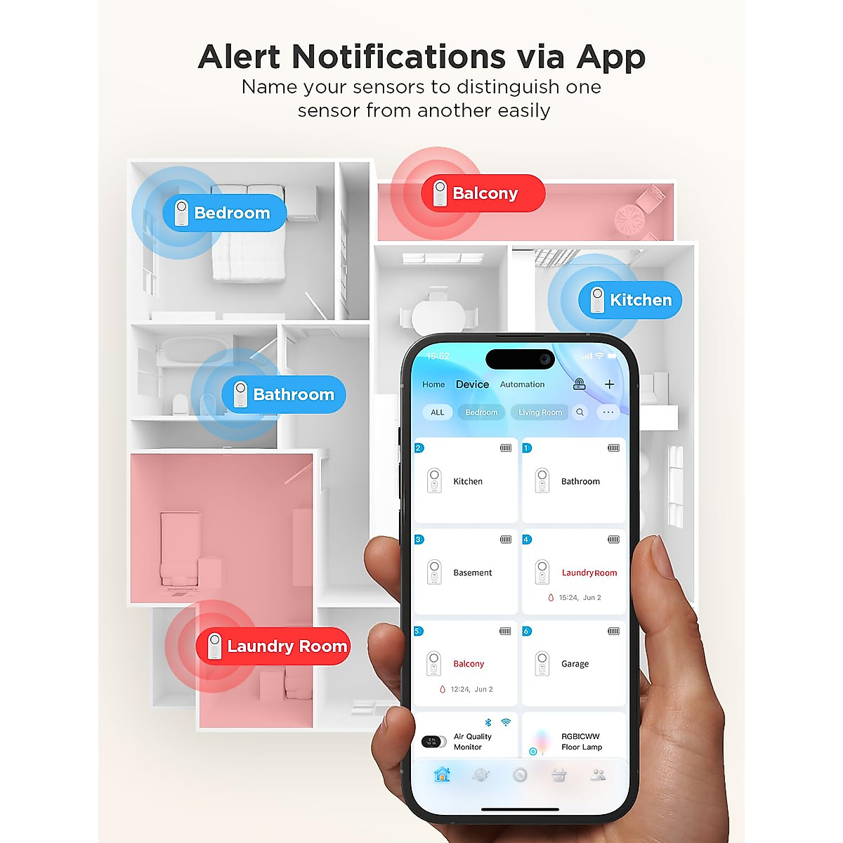 Govee WiFi Water Sensor 3 Pack, Water Leak Detector 100dB Adjustable Alarm and App Alerts, Leak and Drip Alert with Email, Wireless Detector for Home, Basement(Not Support 5G WiFi)