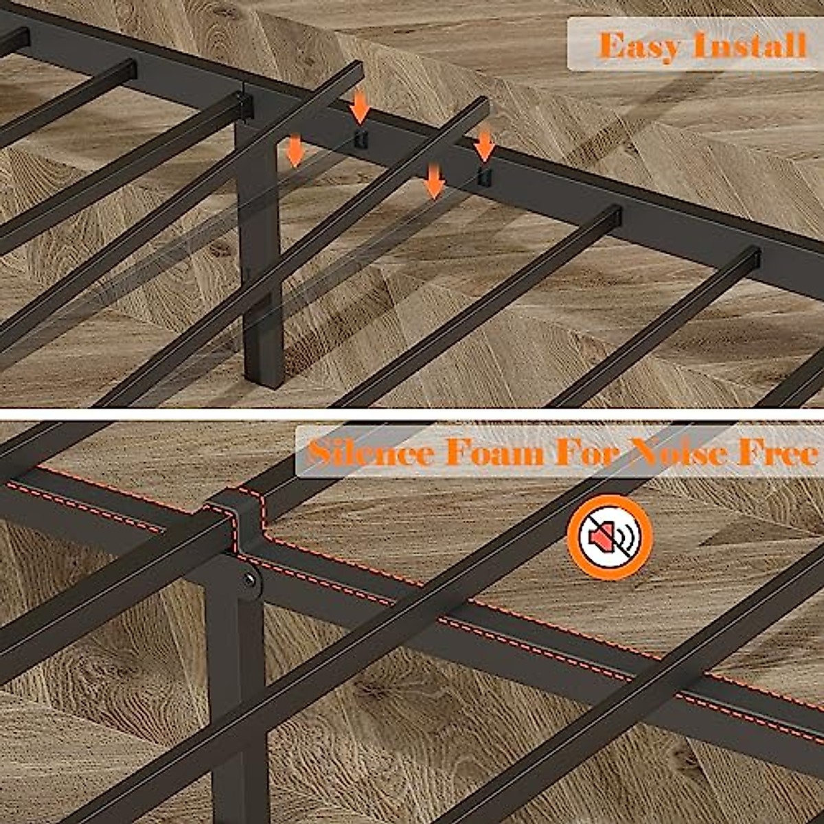 Furnulem King Bed Frame with RGB LED Light,Industrial Storage Headboard with Charging Station and USB Port,Metal Mesh Platform Bed Frame King with Strong Metal Support,No Box Spring Need, Noise Free