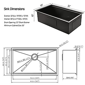 32 Black Undermount Workstation Kitchen Sink, Luckyhorse 32x19x10 Inches 16 Gauge Gunmetal Black Stainless Steel Undermount Workstation Kitchen Sink LH014S