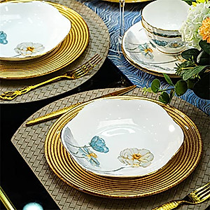 GAENZA Home Tableware 60 Piece Rice Bowl Cutlery Set Bowl Plate Dish Ceramic Tableware