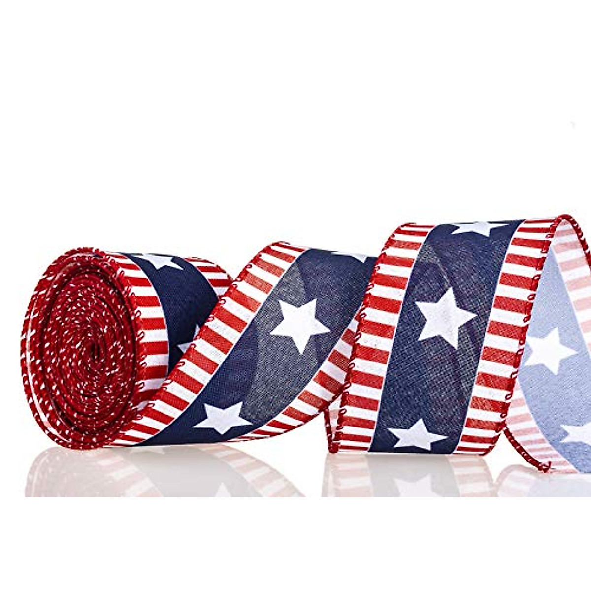 Red White Blue Stars and Stripes Wired Edge Ribbon, 10 Yards by 2.5 Inches (Style 2)