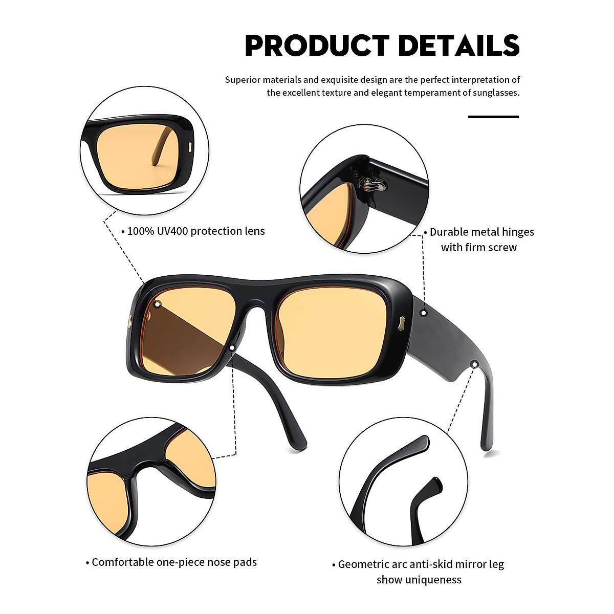 TIANYESY Y2K Sunglasses for Women Men Fashion Visor Sun Glasses Stylish Square Designer Shades (Yellow)