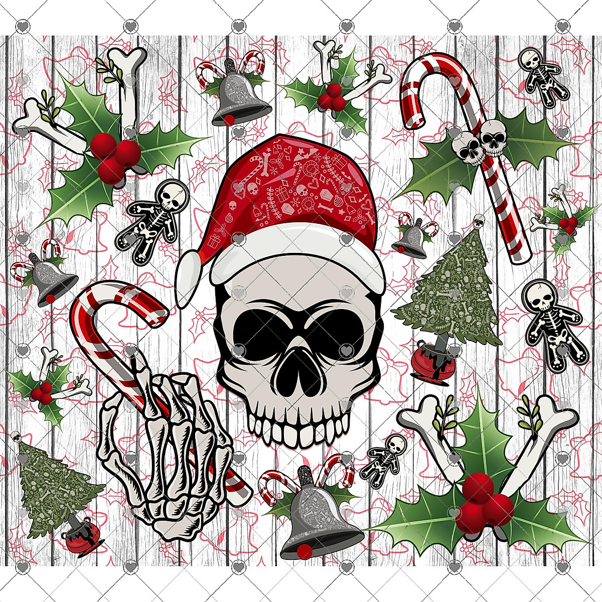 Skull Christmas Tumbler Sublimation Wrap - Ready to Press Sublimation Transfer - 20 oz Straight, Skeleton, Skulls Tumbler Wrap, Holiday