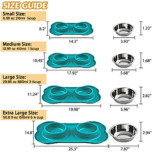 Hubulk Pet Dog Bowls 2 Stainless Steel Dog Bowl with No Spill Non-Skid Silicone Mat + Pet Food Scoop Water and Food Feeder Bowls for Feeding Small Medium Large Dogs Cats Puppies (Small, Green)