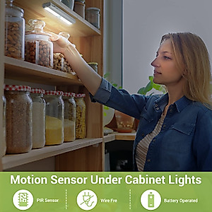 OxyLED Under Cabinet Lights, 10 LED Motion Sensor Lights Indoor, Wireless Stick-on Anywhere Battery Operated Motion Sensor Closet Lights, Under Counter Lights for Kitchen Pantry Cabinet Stairs, 3 Pack