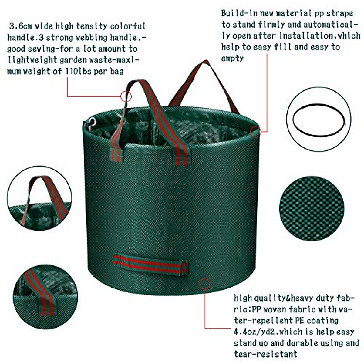 3 Pack Reusable Garden Waste Bags Yard Leaf Bags with Gardening Gloves Patio Waste Container Trash Containers Plant Clippings Bag, 3 Size