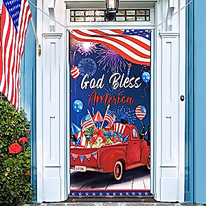 4th of July Banner Patriotic Decoration Independence Day Door Banner 4th of July Door Cover God Bless America Patriotic Banner for Memorial Day Greeting Military Army Party Supplies 71 x 35 Inches