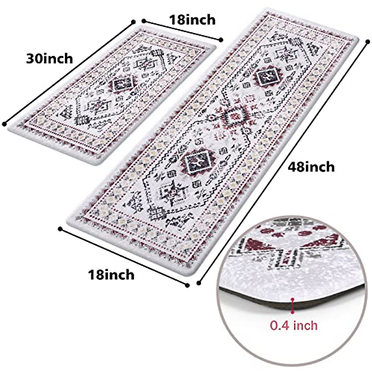 ASPMIZ Farmhouse Kitchen Mats for Floor 2 Piece, Vintage Non Slip Kitchen Rugs Washable, Anti Fatigue Kitchen Mat Set of 2 Waterproof, Comfort Standing Mat Runner, 18'' x 48'' + 18'' x 30'', Red