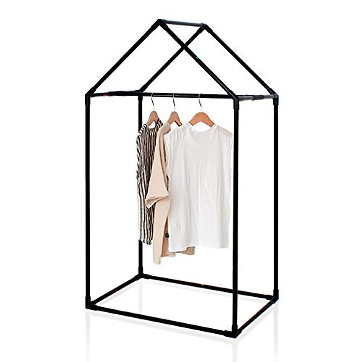 PETITE MAISON Kids Closet - Dress up Clothing Garmet Rack, Hanging Costume Organizer with Cute House Frame, Handmade Premium Quality, 25" x 17" x 47", Aluminium Super-Light, Medium Black