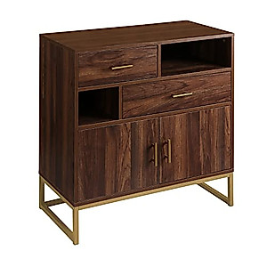 Anmytek Mid Century Wood 2 Doors Accent Storage Cabinet, Farmhouse Walnut Kitchen Buffet Sideboard with Drawers and Shelves Entryway Living Room H0038