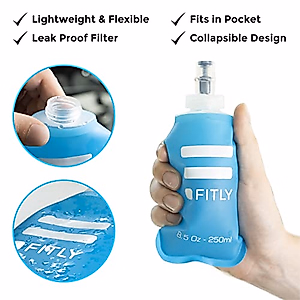 FITLY Soft Flask - 8.5 oz (250 ml) - Shrink As You Drink Soft Water Bottle for Hydration Pack - Folding Water Bottle Ideal for Running, Hiking, Cycling, Climbing & Rigorous Activity (FLASK250)