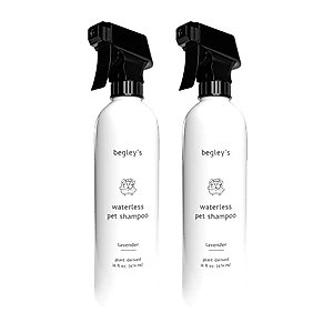 Begley’s Natural No Rinse Waterless Pet Shampoo, Bathless Cleaning, Deodorizing, and Odor Removal for a Shiny, Fresh Smelling Coat - Effective for Dogs, Puppies, and Cats - Fresh Lavender, 2 Pack
