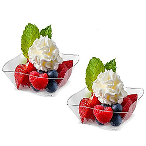 Healthcom 48 Packs 5 Oz Clear Dessert Bowls Plastic Appetizer Plates Dessert Dishes Bowls Tasting Cups Mini Dessert Bowls Serving Plate Reusable Disposable Bowls Small Catering Dessert Bowls for Party