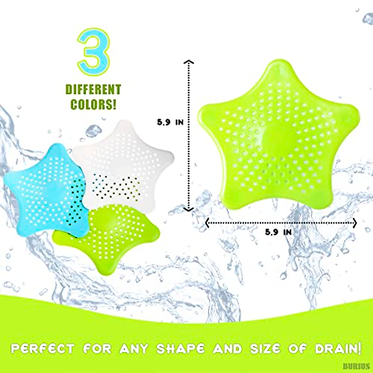 3Pcs Starfish Rubber Sink Strainers - Drain Hair Catcher - Kitchen Sink Strainer Stopper Silicone Drain Cover - Tub Drain Hair Catcher, Bathroom Sink Drain Strainer for Sink, Bathtub Strainer
