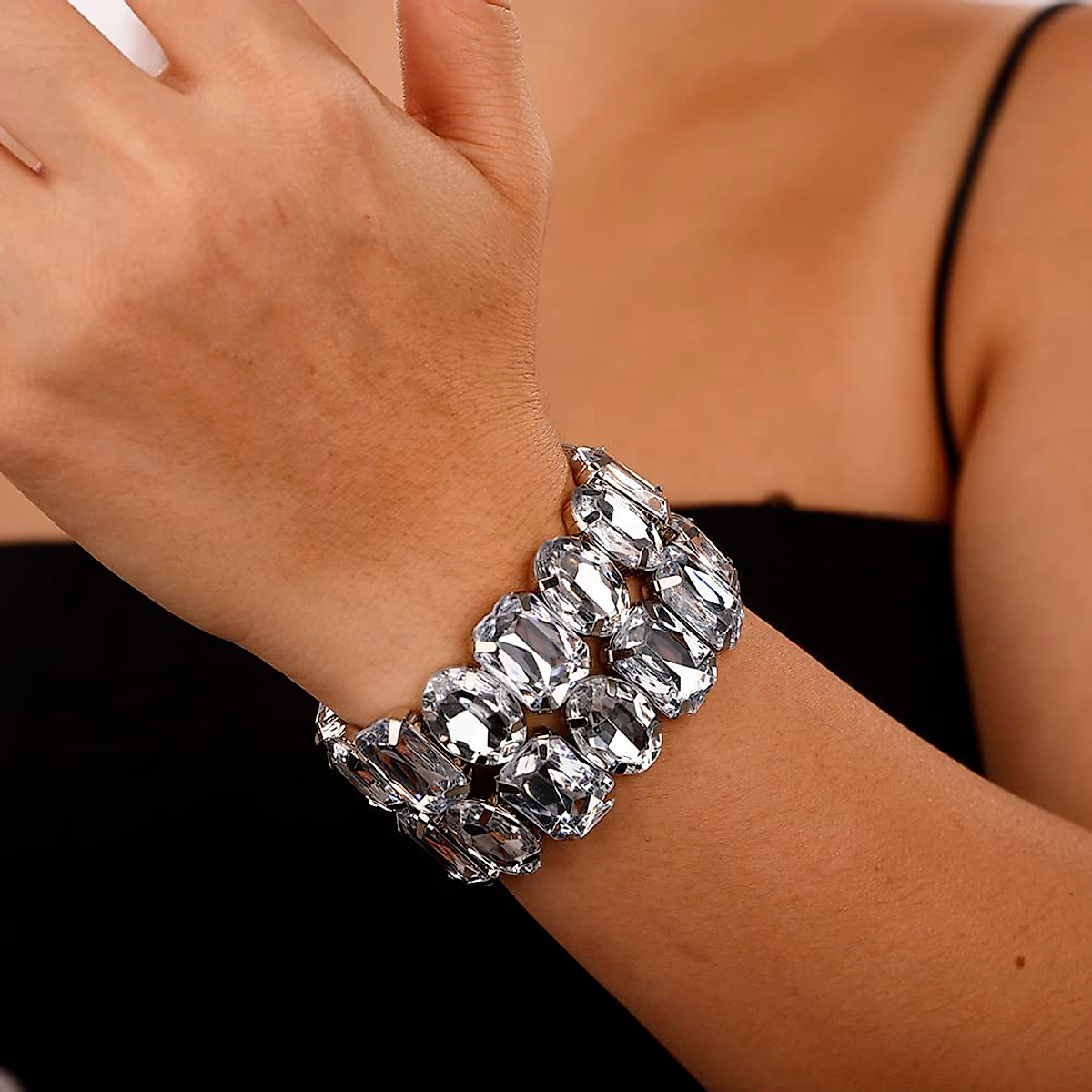 Denifery Crystal Bracelet Bridal Rhinestone Bangles Statement Wedding Bracelet Jewelry for Women and Girls