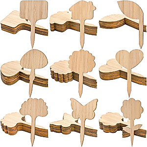 Elsjoy 90 Pack Bamboo Plant Labels, 9 Styles Cute Plant Tags Garden Markers, Wooden Garden Labels for Seeds, Herbs, Vegetables, Gifts