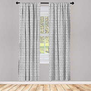 Ambesonne Tribal Curtains, Native Hand Drawn Sketchy Image with Geometric Triangle Borders, Window Treatments 2 Panel Set for Living Room Bedroom, Pair of - 28" x 84", Charcoal Black