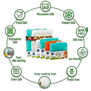 BluePerlOne Two-30 oz. 100% Silicone Reusable Food Storage Bags (2 Pack) - Eco-friendly, Food-Grade, Leak-Proof Zipper Bags - Microwave, Oven, Sous Vide, Dishwasher & Freezer Safe (4 Cups/ 30 oz.)