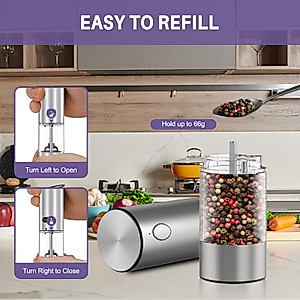 Electric Salt and Pepper Grinder Set, Automatic Pepper Mill Grinder w/Upgraded Charge Base and LED Light,Adjustable Coarseness,Rechargeable Black Peppercorn & Sea Salt Spice Mill Set
