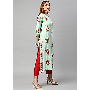 Elina fashion Indian Stitched Kurti for Womens With Pant | Rayon Printed Readymade Kurta Kurtis Light Green