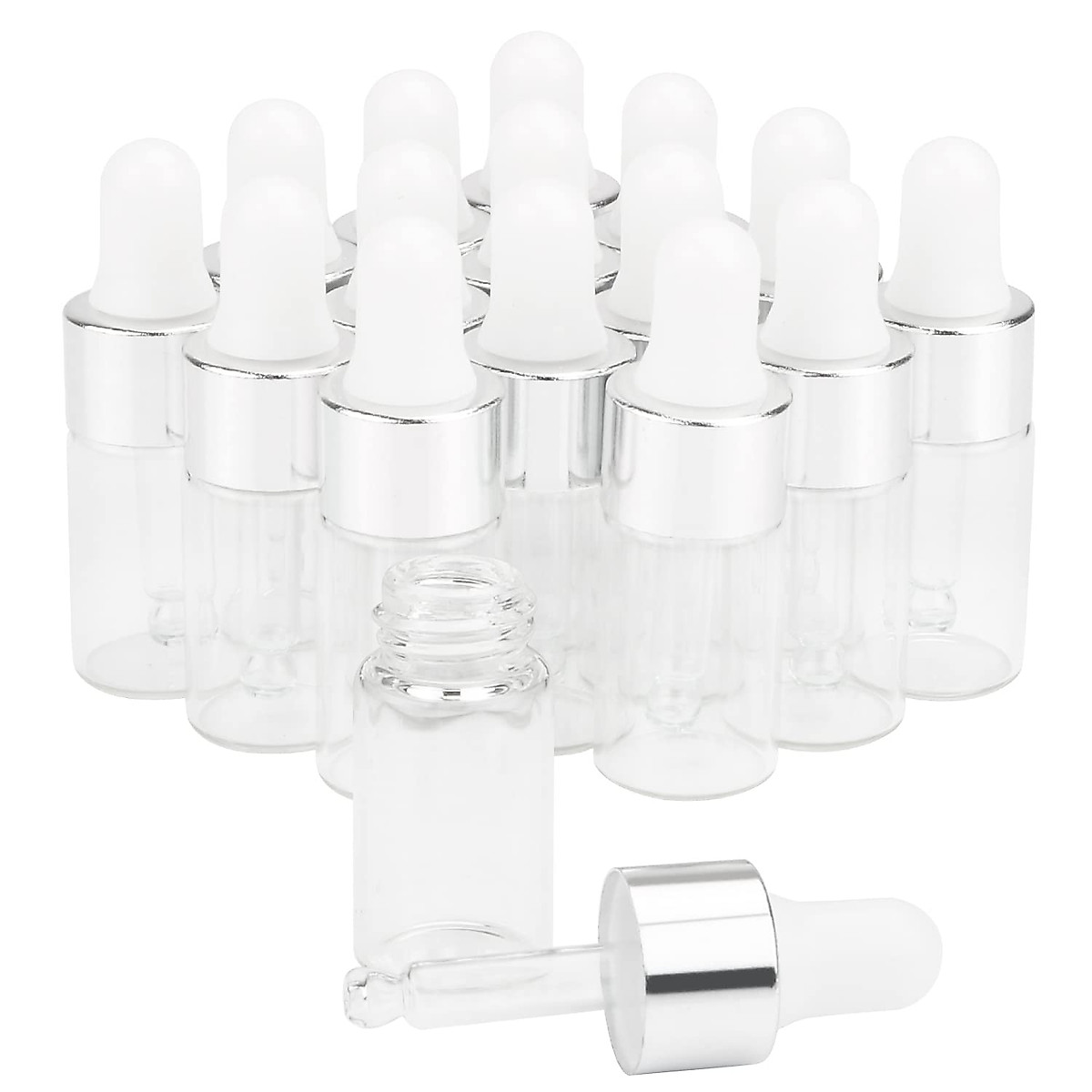 15 Pcs Clear Glass Dropper Bottles Essential Oil Bottles Refill Sample Vials Aromatherapy Perfume Liquid Glass Bottles With Eye Dropper&Silver Lids (3ml)