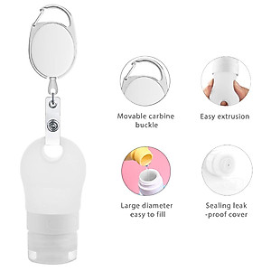 LUEXBOX 4 PACK Portable Travel Bottle Set, Leakproof Silicone Bottles with Stretchable Lanyard, Travel Sized Empty Liquid Bottles Container, Reusable, Squeezable and Refillable (White)