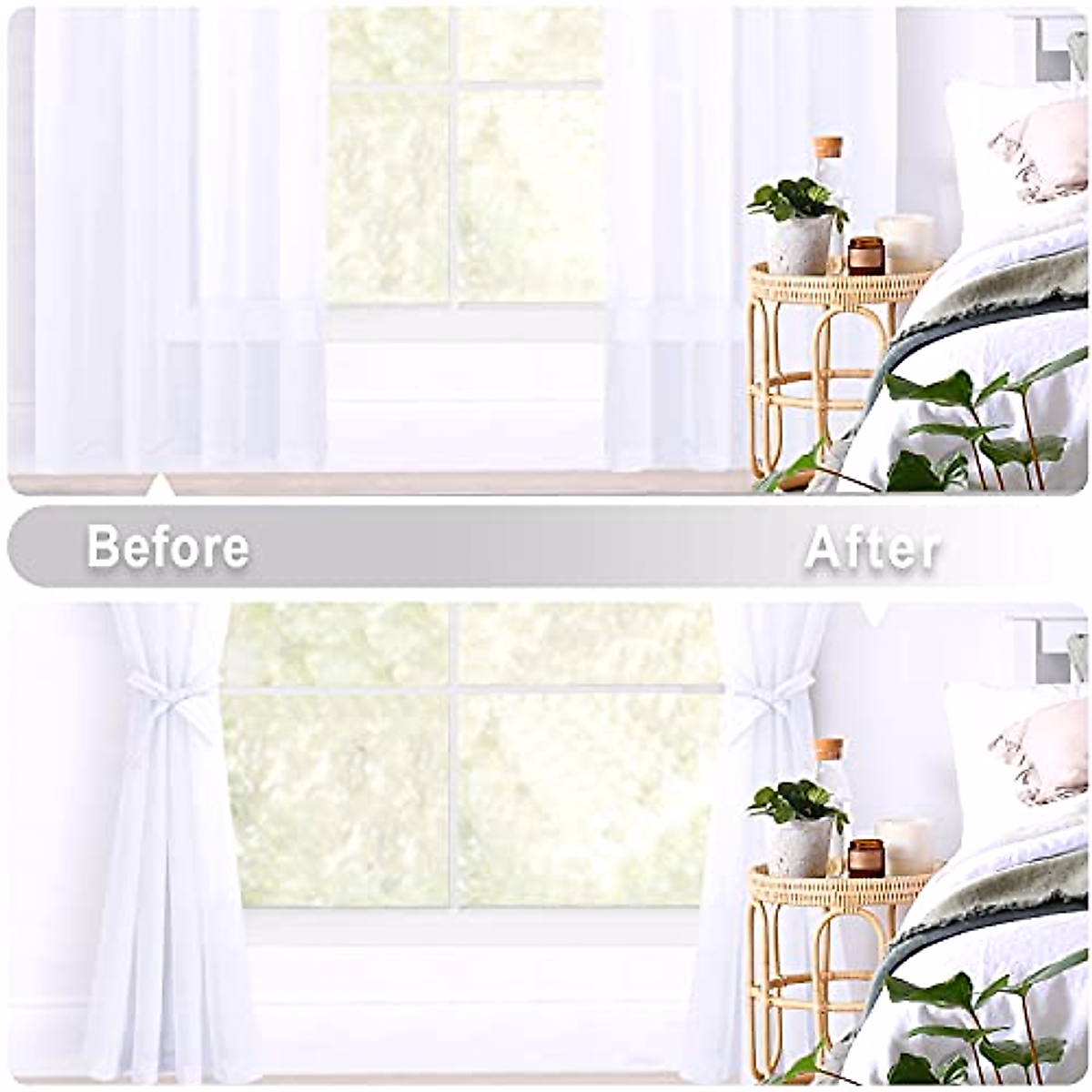 Hiasan White Sheer Curtains for Bedroom with Tiebacks, Lightweight Airy Breathable Voile Drapes Light Filtering Grommet Window Curtains for Living Room, Nursery, Farmhouse, W52 x L63, 2 Soft Panels