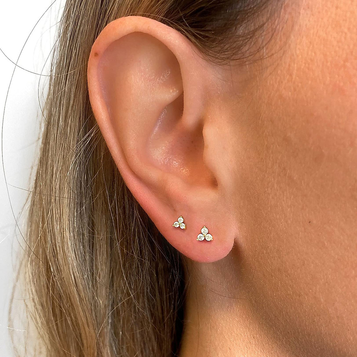 Sterling Silver Stud Earrings for Women Men, 1 Pair Flower Cubic Zirconia Stud Earrings | Small Cartilage CZ Hypoallergenic Tragus Piercing Earrings for Teens 4mm