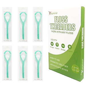 EasyHonor Dental Floss Threaders for Braces, Bridges, and Implants,Green, 210 Count (6 Pack)