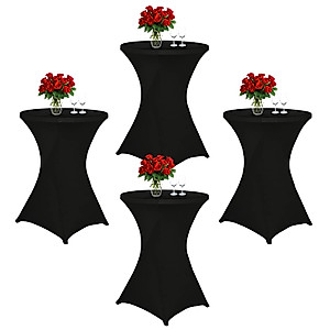 LOKUME 4 Pack Cocktail Spandex Stretch Square Corners Tablecloth 32" x 43" Black Cocktail Table Covers, Fitted High Top Spandex Cocktail Table Tablecloth for Bar Wedding Cocktail Party Banquet