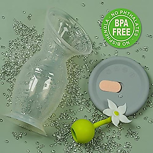 haakaa Silicone Breast Pump Manual Breast Pump with Suction Base, Flower Stopper and Silicone Lid(5oz/150ml) (White) +Disposable Nursing Pads for Breastfeeding,36pcs