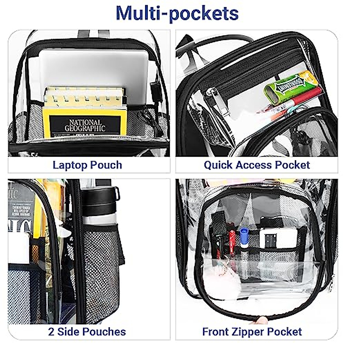 Clear Backpack, XXL Large Heavy Duty PVC Transparenet Backpacks with USB Charging Port,School Clear Bookbag Stadium Approved See Through Clear Backpacks for Women Men Kids Travel Work Security College