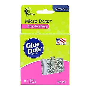 Glue Dots Double-Sided Permanent Micro Dots, 1/8'', Clear, Roll of 325