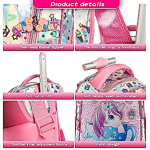 MOHCO Rolling Backpack 18 inch for Kids Wheeled Backpack for Girls with Lunch Bag Pencil Case