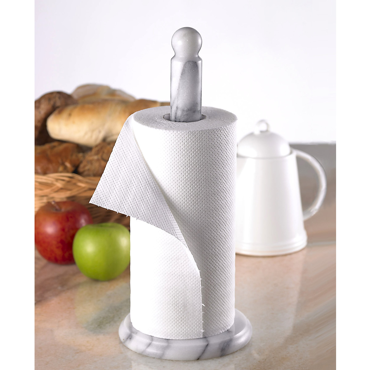 Creative Home Natural Marble Paper Towel Holder Deluxe Towel Dispenser for Kitchen, Countertop, Cabinet & Bathrooms, Heavy Duty, Solid Standup, Non Steel & Non Plastic, Off-White (Patterns May Vary)