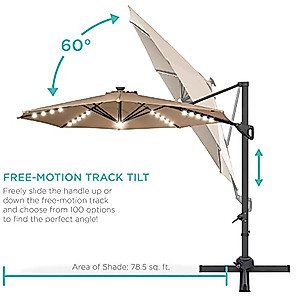 Best Choice Products 10ft Solar LED Cantilever Patio Umbrella, 360-Degree Rotation Hanging Offset Market Outdoor Sun Shade for Backyard, Deck, Poolside w/Lights, Easy Tilt, Cross Base - Tan