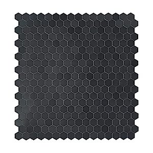 Black Hexagon Peel and Stick Backsplash, Self-Adhesive Aluminum Metal Surface Waterproof Stick on Wall Tile for Kitchen (6 Sheets)