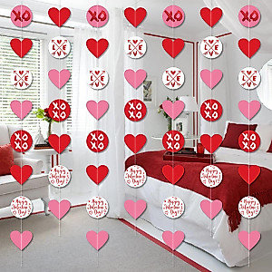 Valentines Day Decorations, 2Pcs Red and Pink Heart Banner 6M/19.6Ft Heart Bunting and Circle Dots Garland Paper Heart Bunting Banner with Love and XO for Valentines Anniversary Wedding Birthday