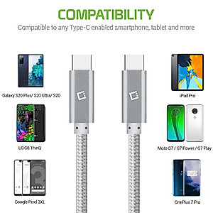 Dual USB-C/PD 60W Fast Charging Cord Compatible with Oppo Reno2 Plus 5Gbps Data Transfer for Power Delivery Hi Capacity Charging (Black)