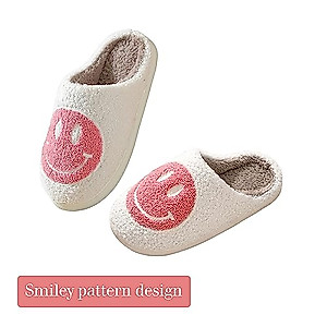 Smiley Face Slippers for Women, Cozy Smiley Slippers Fluffy Retro Preppy Slippers Comfy Happy Face Slippers Soft Slippers for Women