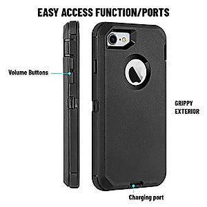 JIETWU for iPhone 8/iPhone 7 Built-in Screen Protectior Case, Drop Shock Dust Protection Strong and Durable Heavy Duty Full Body Rugged 3-Layer Military for iPhone 8/iphone7 Case (Black)