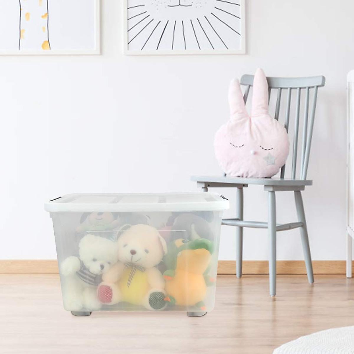 Farmoon 70 Quart Clear Storage Bin with Wheels, Large Plastic Stackable Cotainer Box with Lid, 4 Packs