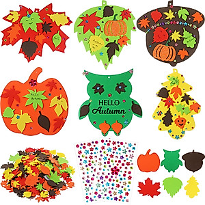 Halloween Foam Pumpkin Craft Kit Decoration Autumn Foam Sticker Set Large Maple Leaf Gem Sticker Self-Adhesive Fall Sticker Craft Kit for Boy Girl Thanksgiving Halloween Party Supplies (18)