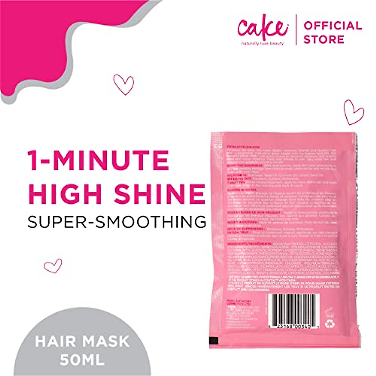 Cake Beauty The Top Coat One Minute High Shine Hair Mask, 1.69 Ounce