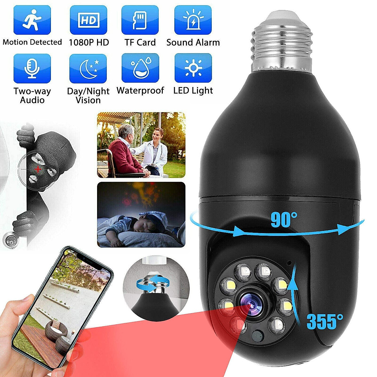 EVERSECU Tuya Smart Security Camera with E26/E27 Connector 1080P Wireless WiFi CCTV PTZ Camera 2-Way Audio/Motion Detection/Auto Tracking/Night Vision(2pcs)